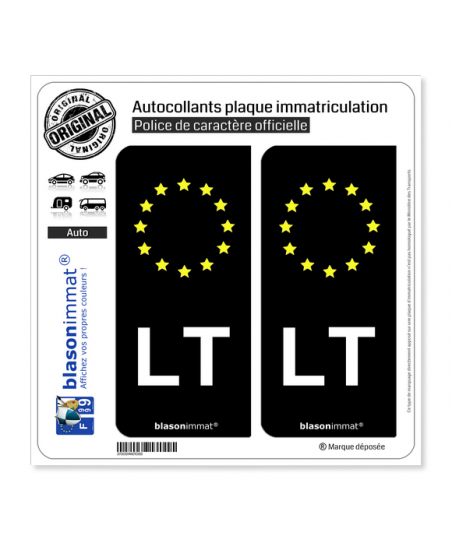 LT Lituanie - Identifiant Européen | Autocollant plaque immatriculation