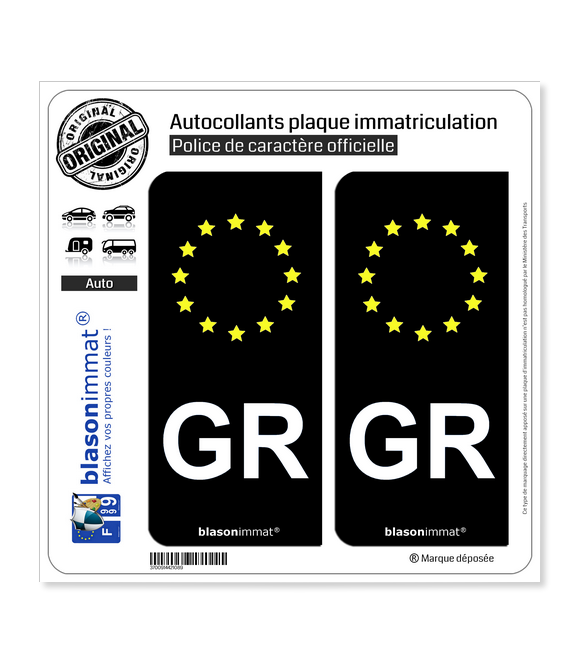 GR Grèce - Identifiant Européen | Autocollant plaque immatriculation