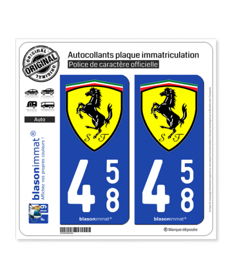 458 Ferrari - Blason | Autocollant plaque immatriculation