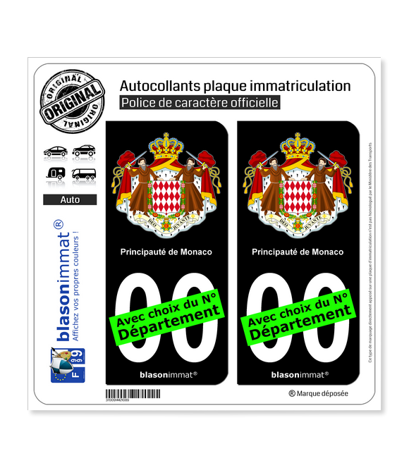 Autocollant plaque immatriculation® Principauté Monaco - Blasonimmat®