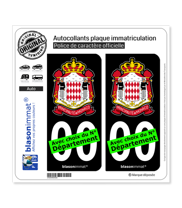 Autocollant plaque immatriculation® Principauté Monaco - Blasonimmat®