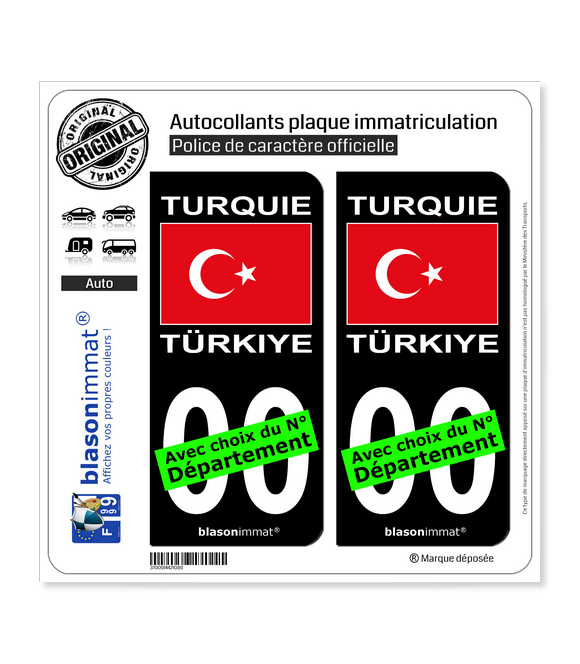 Turquie - Drapeau | Autocollant plaque immatriculation