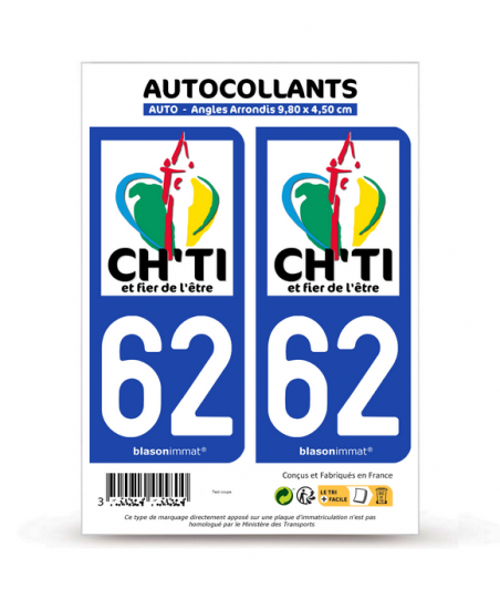 62 Ch'ti, Chti, Chtimi | Autocollant plaque immatriculation