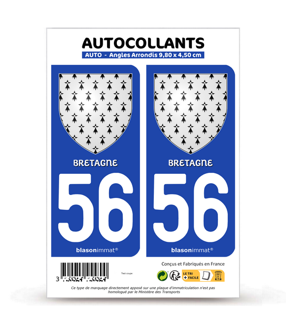 56 Bretagne - Armoiries | Autocollant plaque immatriculation