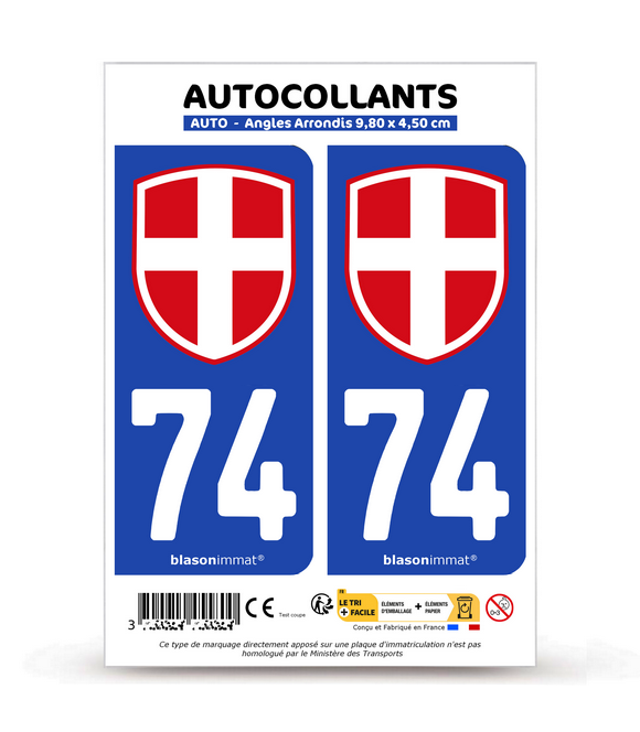74 Pays de Savoie - Blason | Autocollant plaque immatriculation