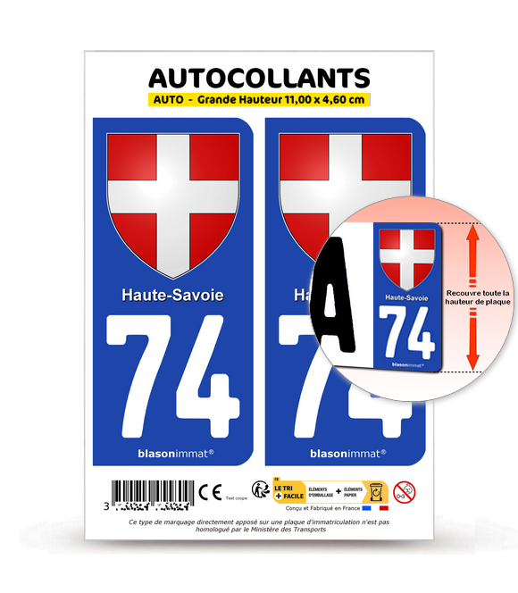74 Haute-Savoie - Armoiries II | Autocollant plaque immatriculation